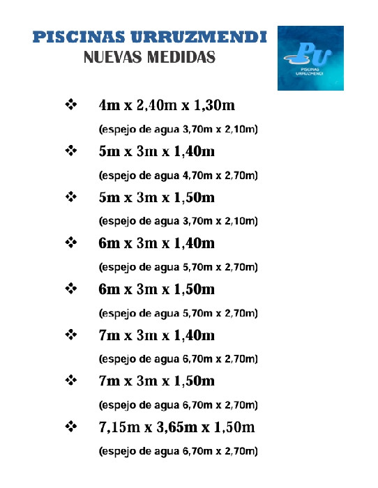 Medidas de piscinas :: Piscinas Urruzmendi